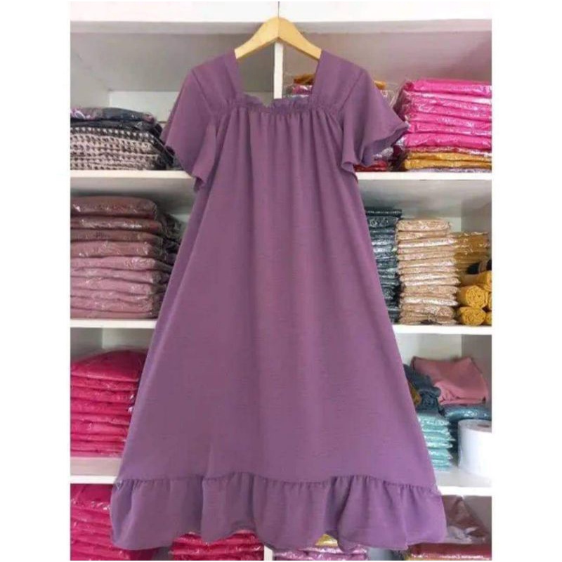Jual Dress Laura Viral/Daster Fuji Crinkle Air flow Polos Jumbo Muat BB ...