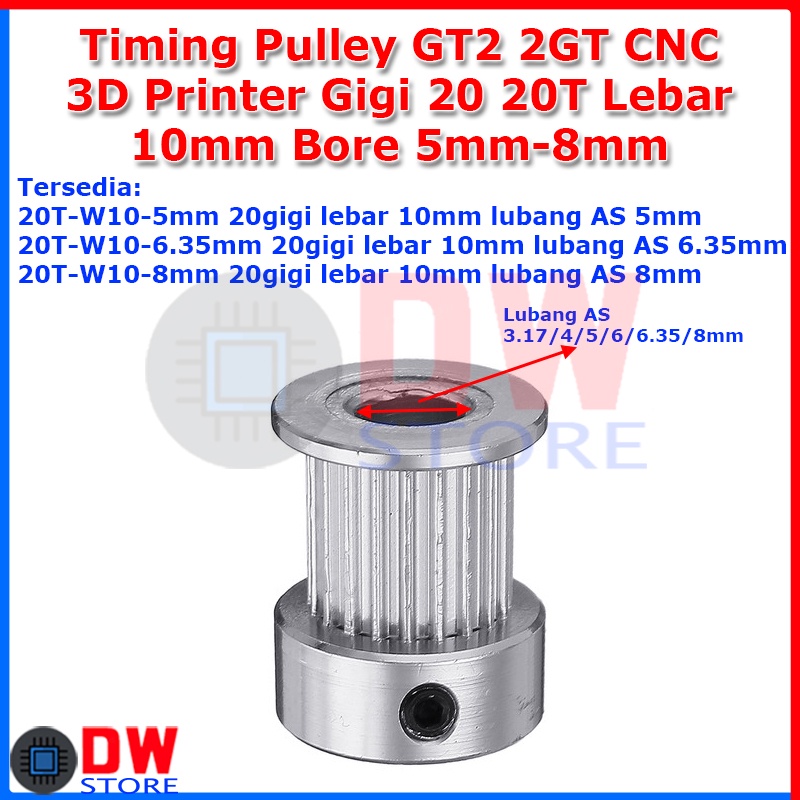 Jual Timing Pulley 2GT GT2-20 CNC 3D Printer 20 Gigi Teeth 20T Lebar ...