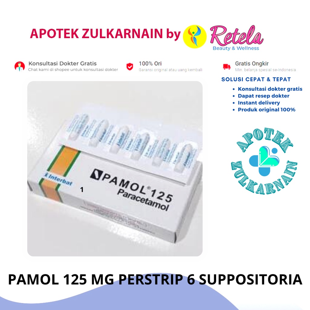 Jual PAMOL 125 MG PERSTRIP 6 SUPPOSITORIA pyrexin propyretic kaltrofen paracetamol sanmol ...