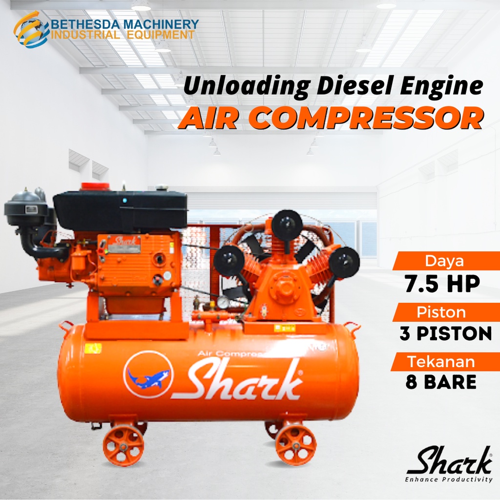 Jual Mesin Kompresor Angin 7 5 HP Diesel Shark ZS1115 Unloading Diesel ...