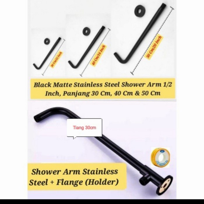 Jual PIPA SHOWER 30CM + ARM SHOWER BAHAN STAINLESS STEEL HITAM | Shopee ...