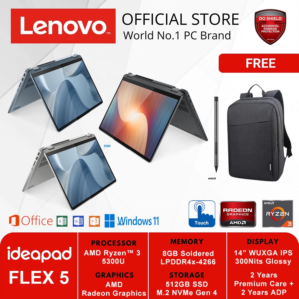 Jual LENOVO FLEX 5 14ALC7 RYZEN 3 5300U 8GB 512GB WIN11+OHS TOUCH | Shopee Indonesia