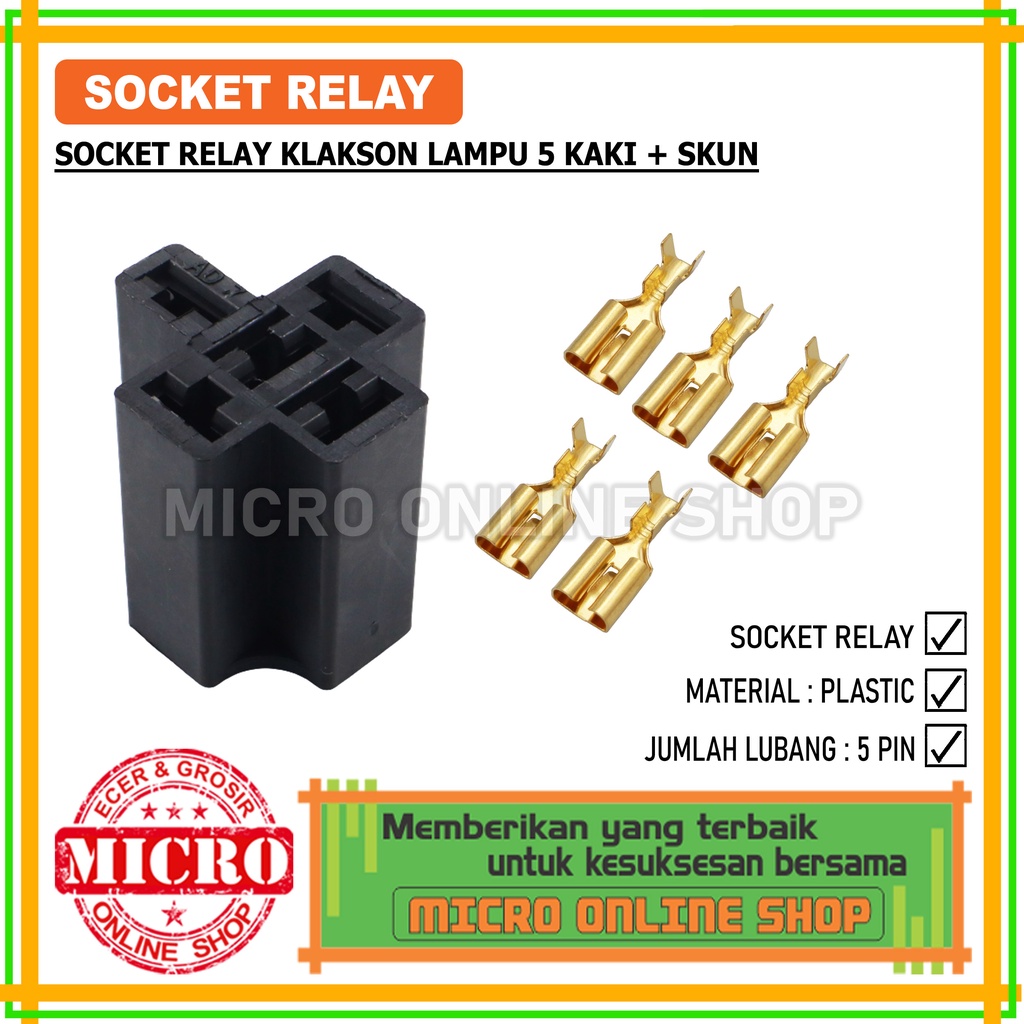 Jual Socket Relay Klakson Lampu 5 Kaki + Skun Kabel / Rumah Soket Relay ...