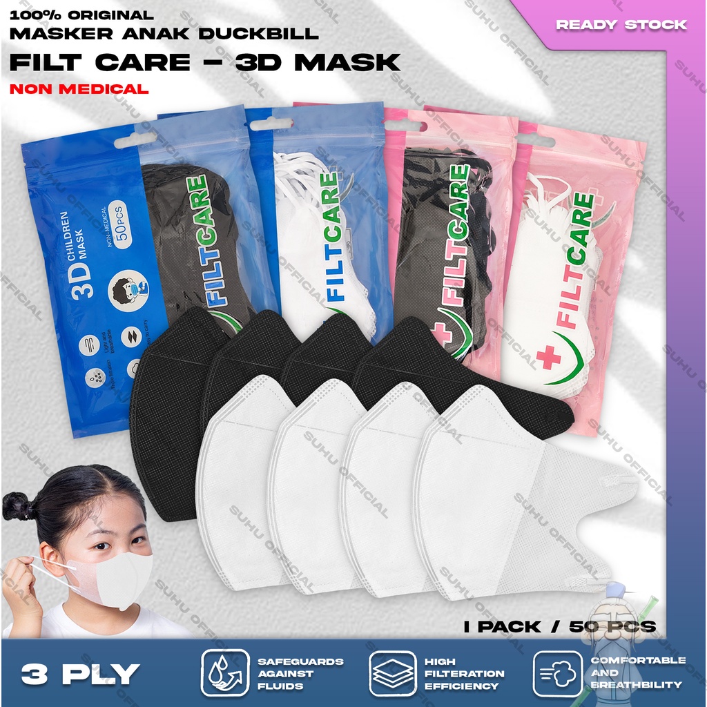 Jual Masker Anak Duckbil FILTCARE 3Ply isi 50PCS Warna Putih Hitam Abu ...