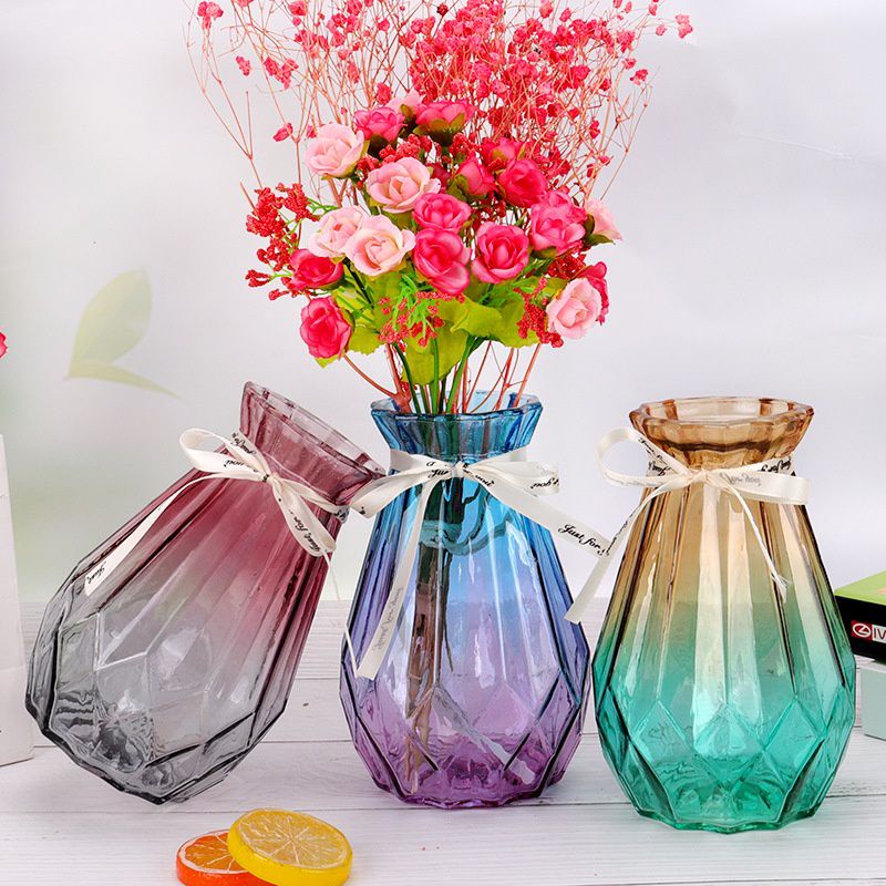 Jual Vas bunga kaca diamon shape vase pita bening transparan hiasan ...