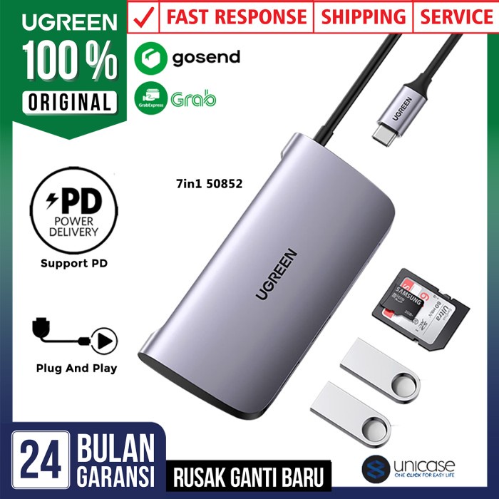 Jual Adapter Usb 3.0 Hub Port Macbook Ipad 7 In 1 Ugreen Type C 4K Pd ...