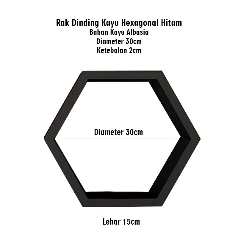 Jual Rak Dekorasi Dinding Segi Enam Hitam 30 Cm Hiasan Hexagonal