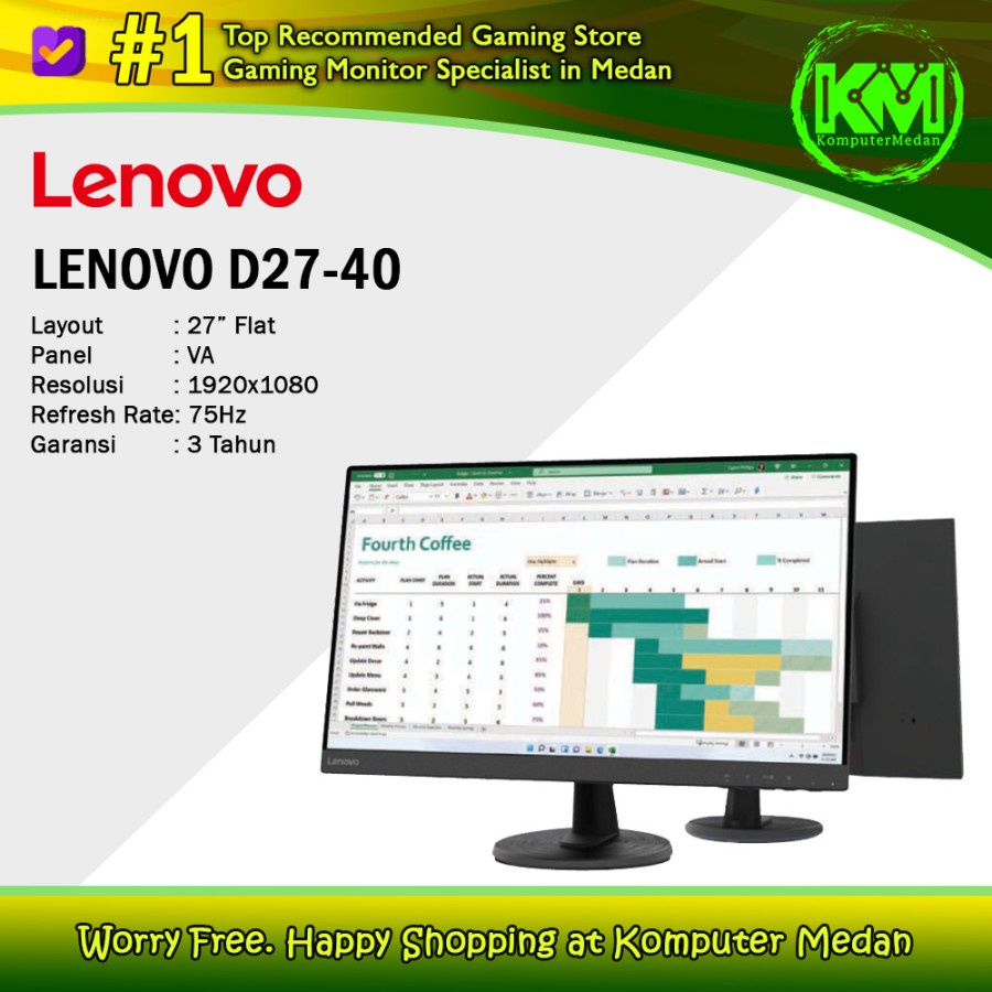 Jual LED Monitor Lenovo D27-40 27" VA FHD 75Hz 4ms HDMI VGA Freesync ...