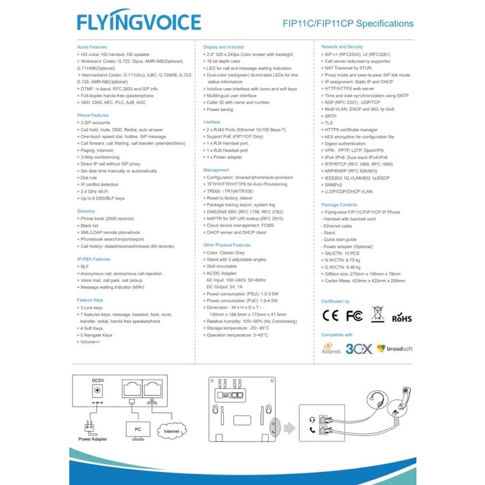 Jual IP Phone FlyingVoice FIP11CP POE Wifi Color Voip IpPhone Flying ...