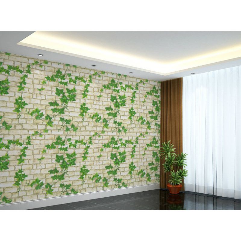 Jual Wallpaper Dinding Ruang Tamu Motif Batu Bata Daun Rambat Hijau ...