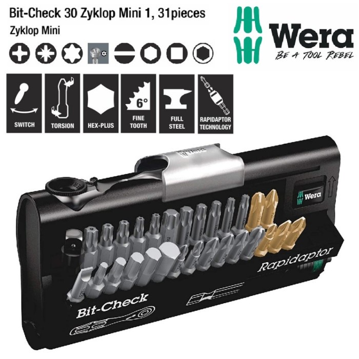 Jual Obeng Bit Ratchet Set Wera 05073640001 Bit-Check 30 Zyklop Mini 1 ...