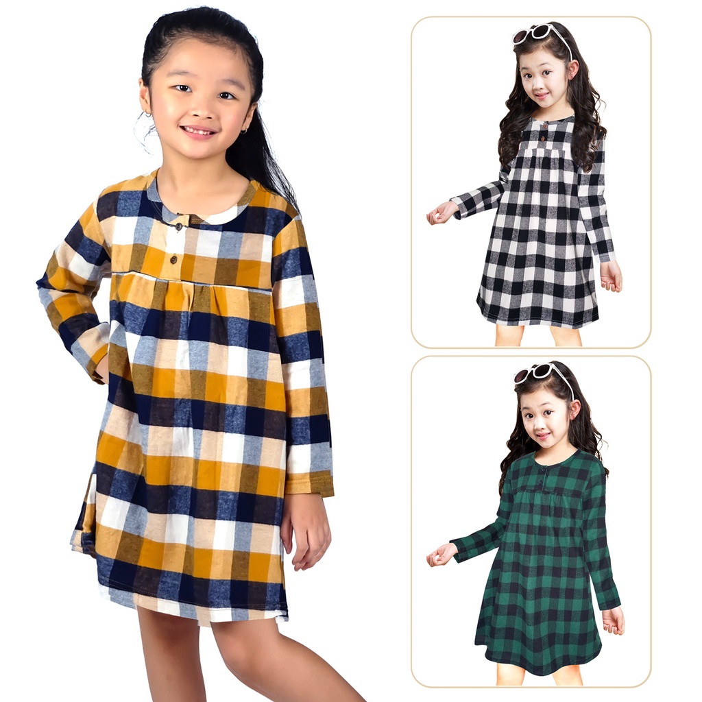 Jual Tunik Anak Perempuan Bahan Import Flanel Kotak Usia 1 -12 Tahun ...