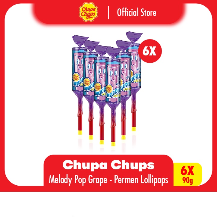 Jual Chupa Chups Melody Pop Grape 90g - Permen Stick Rasa Anggur (6pcs ...