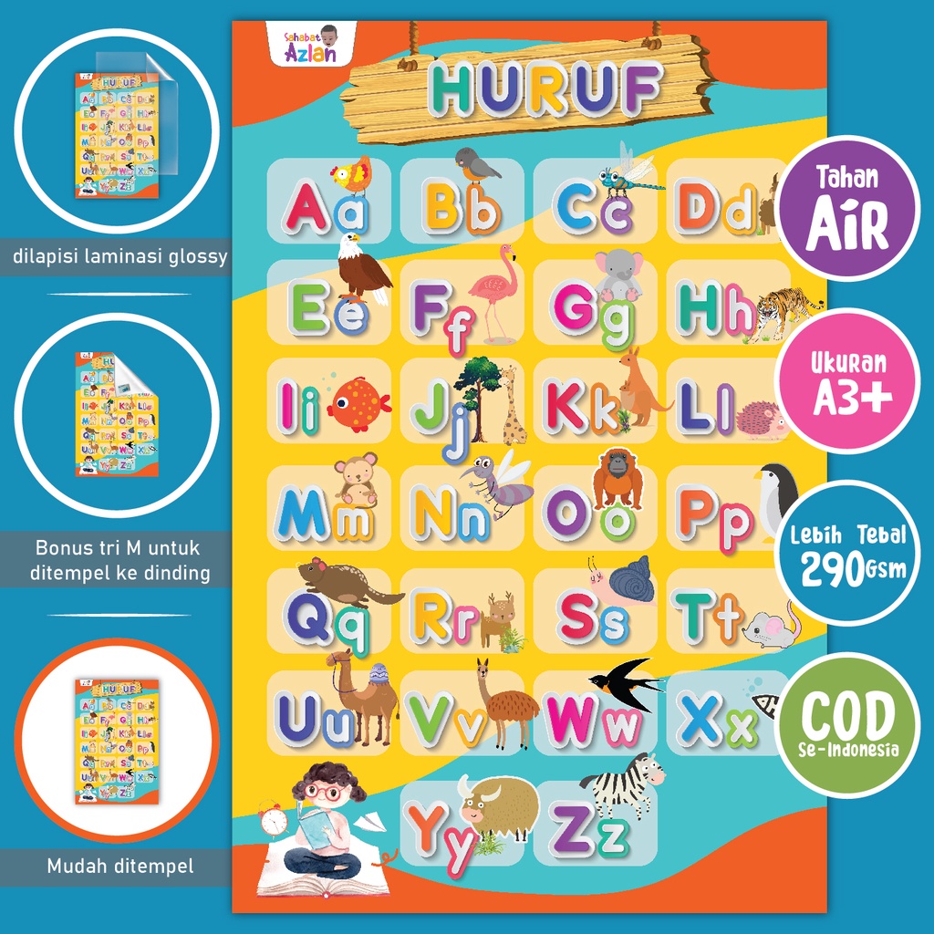 Jual Sahabat Azlan - Poster Edukasi Anak Belajar Mengenal Huruf Alfabet ...