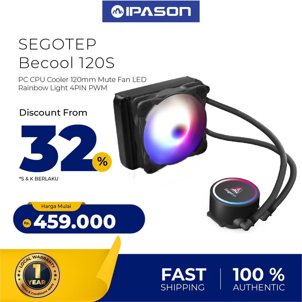 Jual SEGOTEP Becool 120S PC CPU Cooler 120mm Mute Fan LED Rainbow Light ...