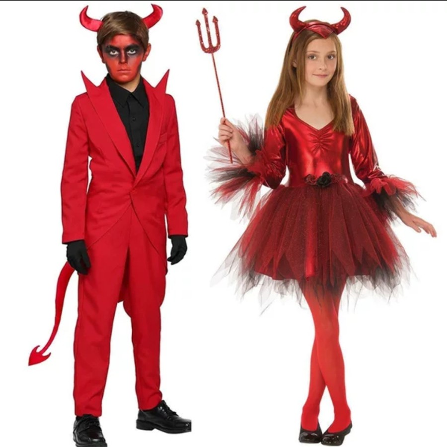 Jual Red Devil Costume Red Demon Boy Girl Kids Kostum Anak Halloween ...