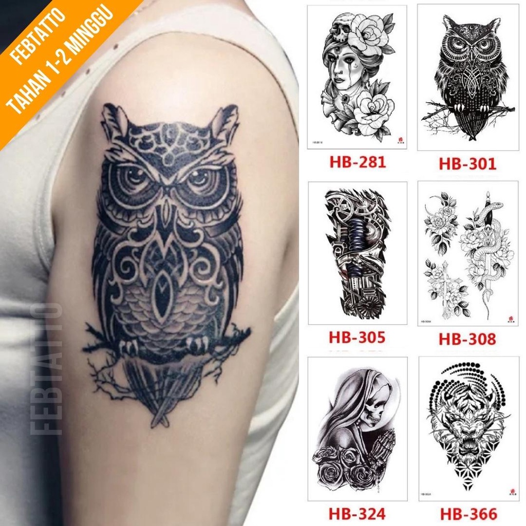 Jual Tato Temporer Ukuran 21cm x 15cm Motif Burung Hantu HB 301 Tato ...