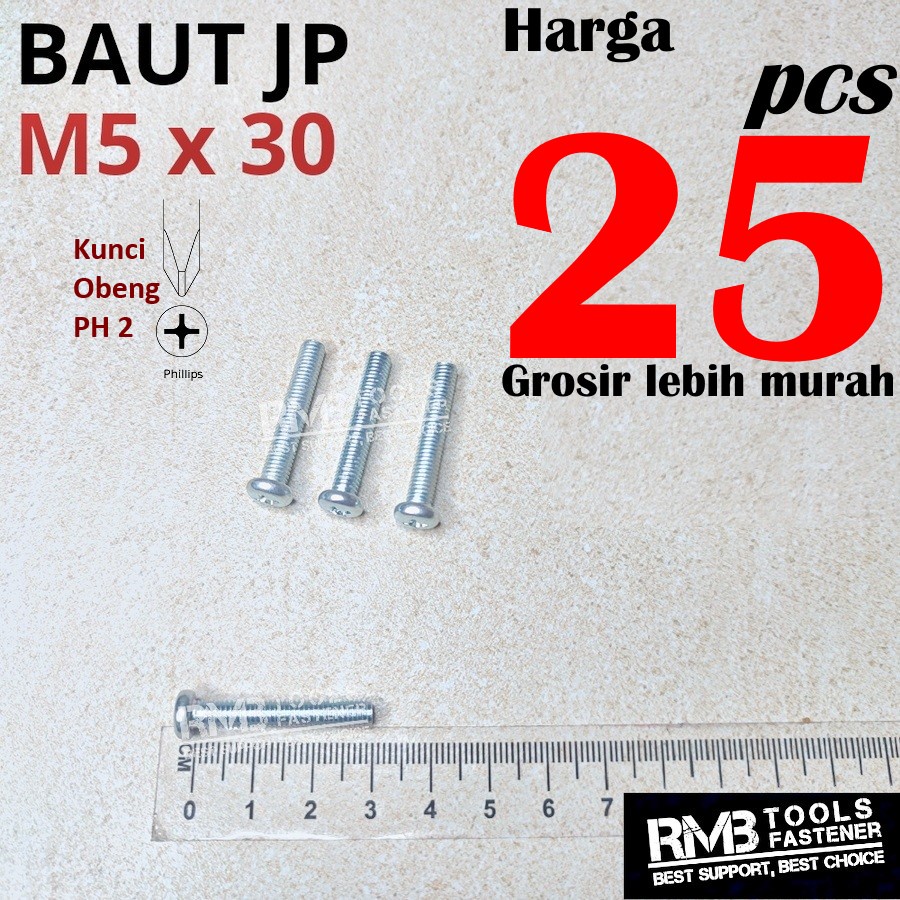 Jual (25pcs) Baut JP M5x30 Baut Pentol Pan Machine Screw Obeng Plus + GALVANIS PUTIH M5 | Shopee ...