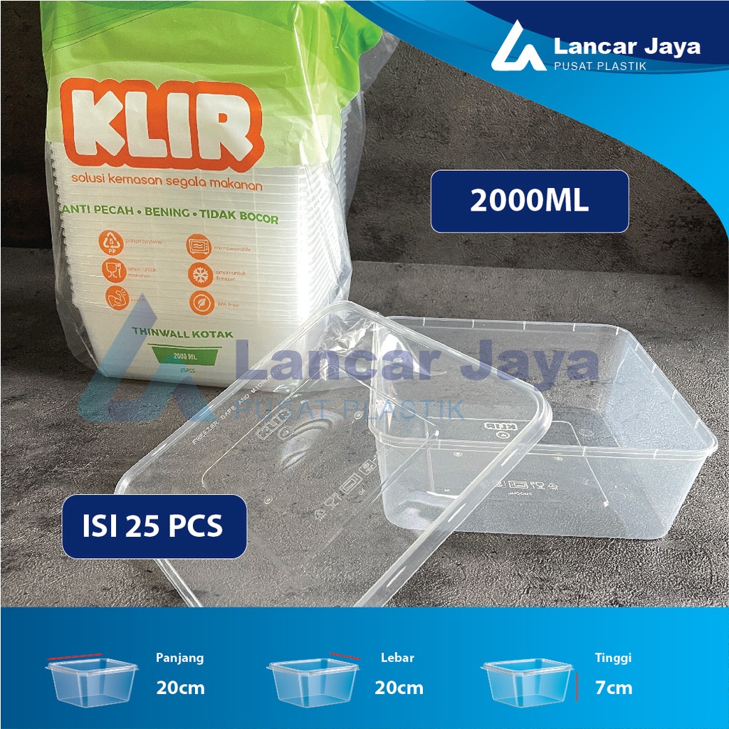 Jual Thinwall Klir Kotak 2000 Ml Square Anti Pecah Kotak Makan Isi 25