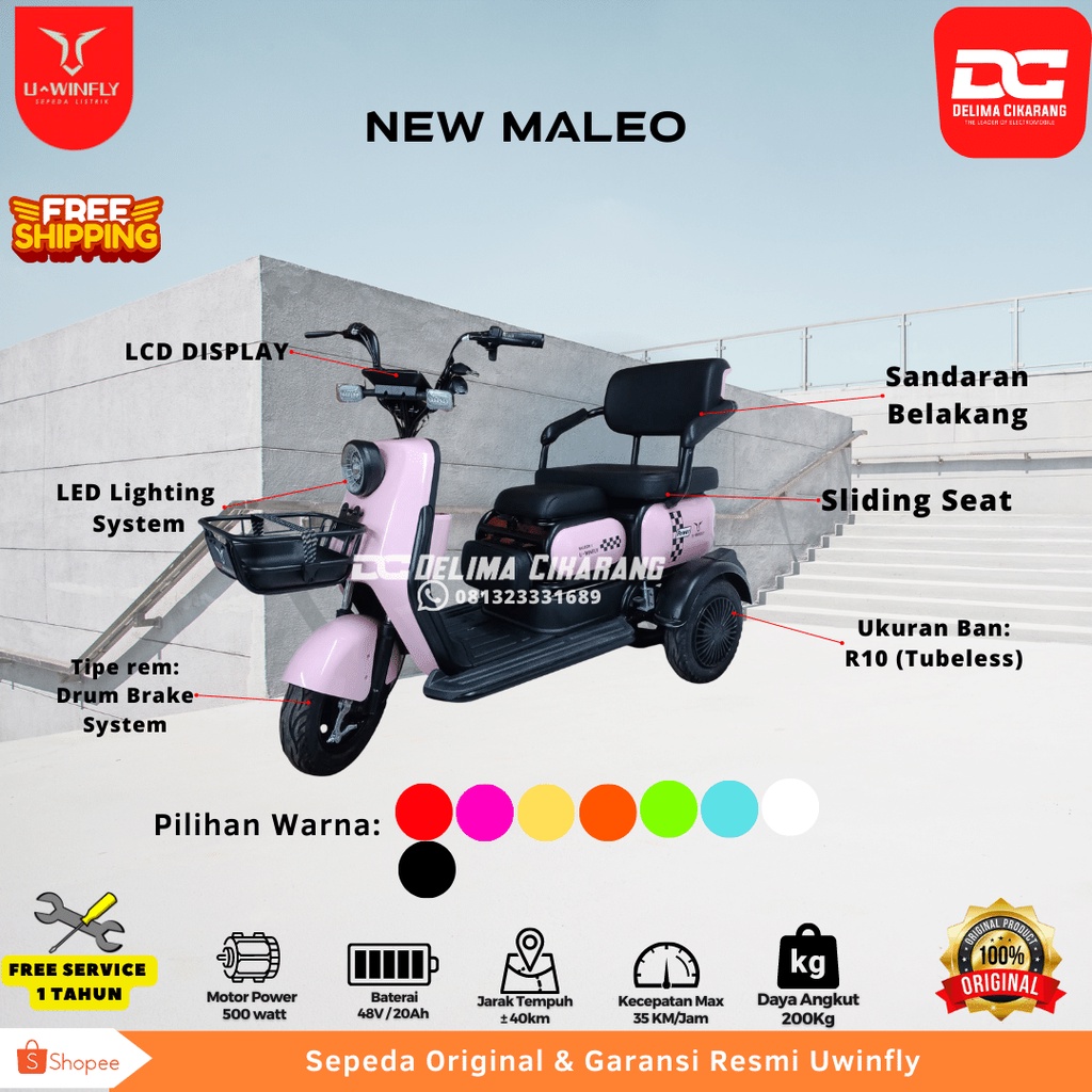 Jual SEPEDA LISTRIK UWINFLY MALEO / RODA 3 MALEO / R3 MALEO | Shopee ...