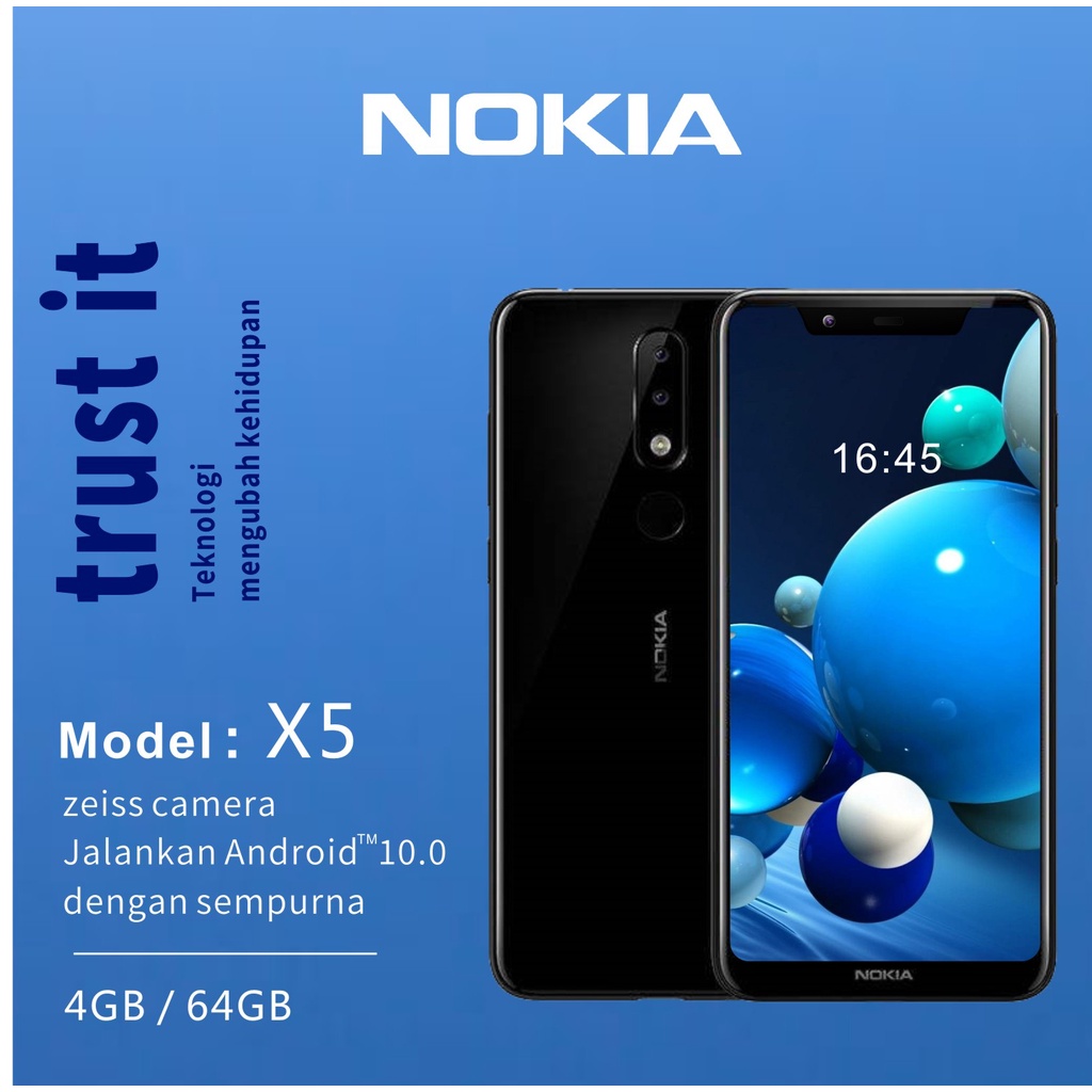Jual hp Nokia X5（5.1plus) type-c 4G/32G android10 13MP+ 5MP+8MP Camera hp murah Layar Penuh ...