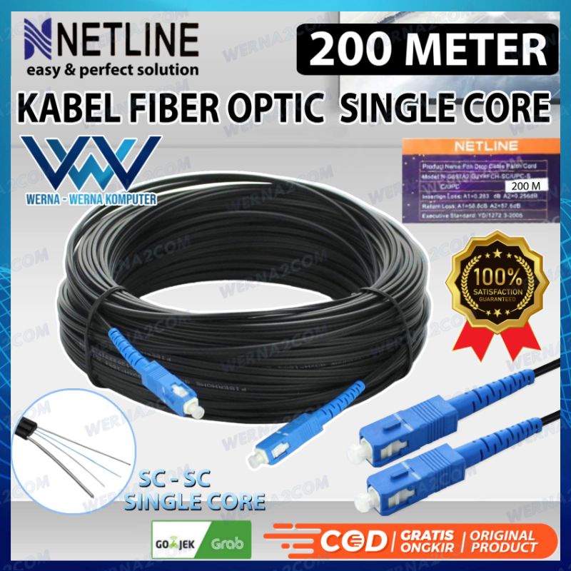 Jual Kabel FIBER OPTIC FO 200 Meter FTTH Single Mode SC-SC NETLINE ...