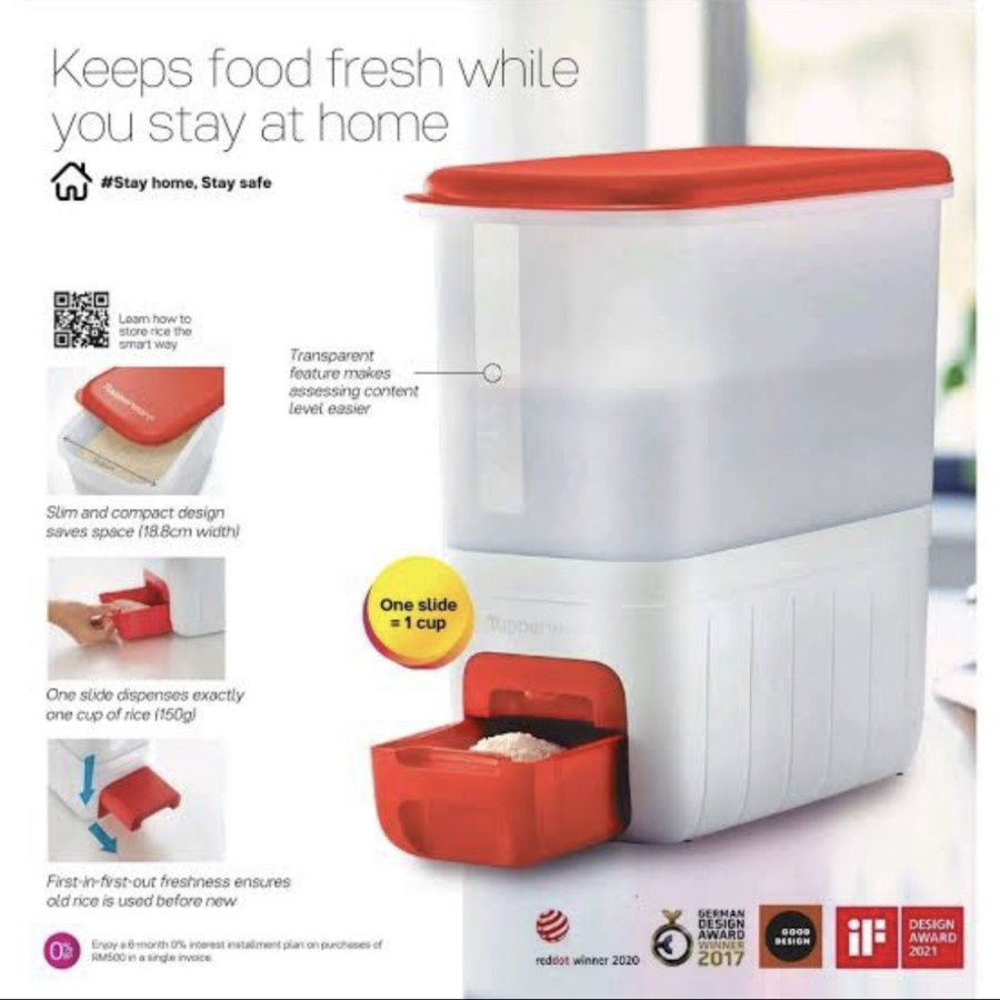 Jual Tempat Beras Ukuran 10kg Rice Smart Merah Putih Tupperware ...