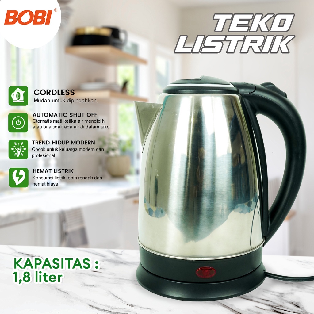 Jual BOBI - Teko Listrik 1,8 Liter Stainless Steel /// Electric Kettle ...