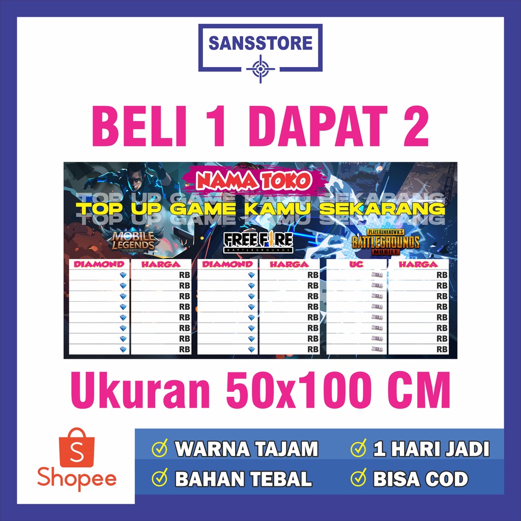 Jual BANNER TOP UP GAME BENNER BENER SPANDUK | Shopee Indonesia