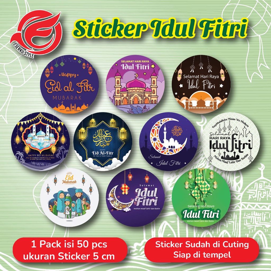 Jual (Per Pack Isi 50 pcs Sticker Ukuran 5 cm) Sticker Idul fitri ...