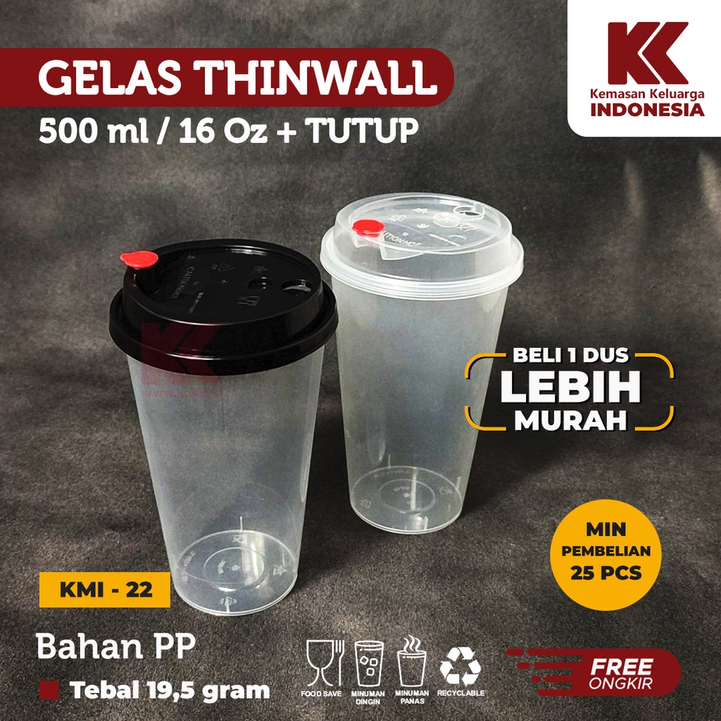 Jual CUP INJECTION 16oz 500ML + TUTUP / GELAS THINWALL / GELAS INJECT ...