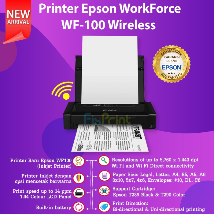 Jual Printer Epson WF-100 Work Force WF100 Printer Portable WiFi ...