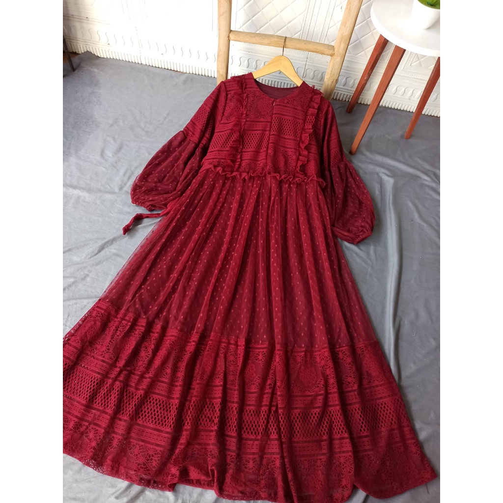 Jual Helvetica burkat dress - gamis burkat mix tille polkadot - gamis ...