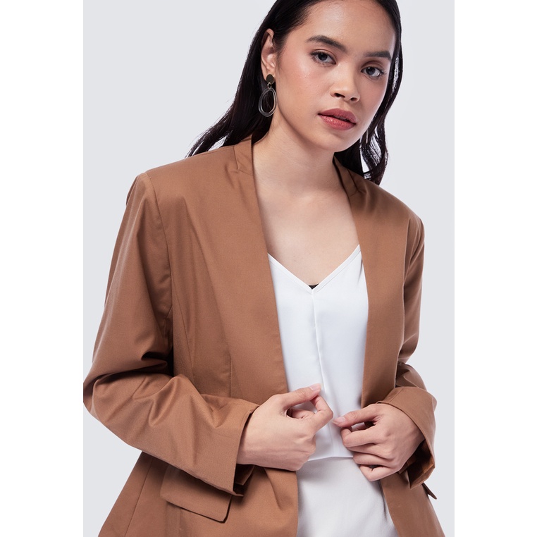 Jual Executive Basic Regular No Lapel Blazer Khaki | Shopee Indonesia
