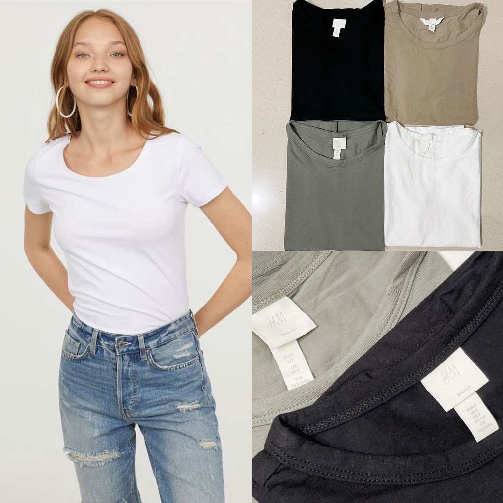 Jual HnM white tee body fit(Sale rijek noda n bolong kecil) | Shopee ...