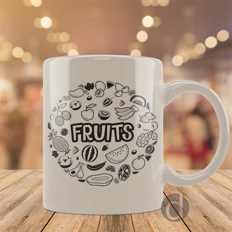 Jual Mug Gelas Lettering objek buah buahan| ikon| huruf pada bingkai ...