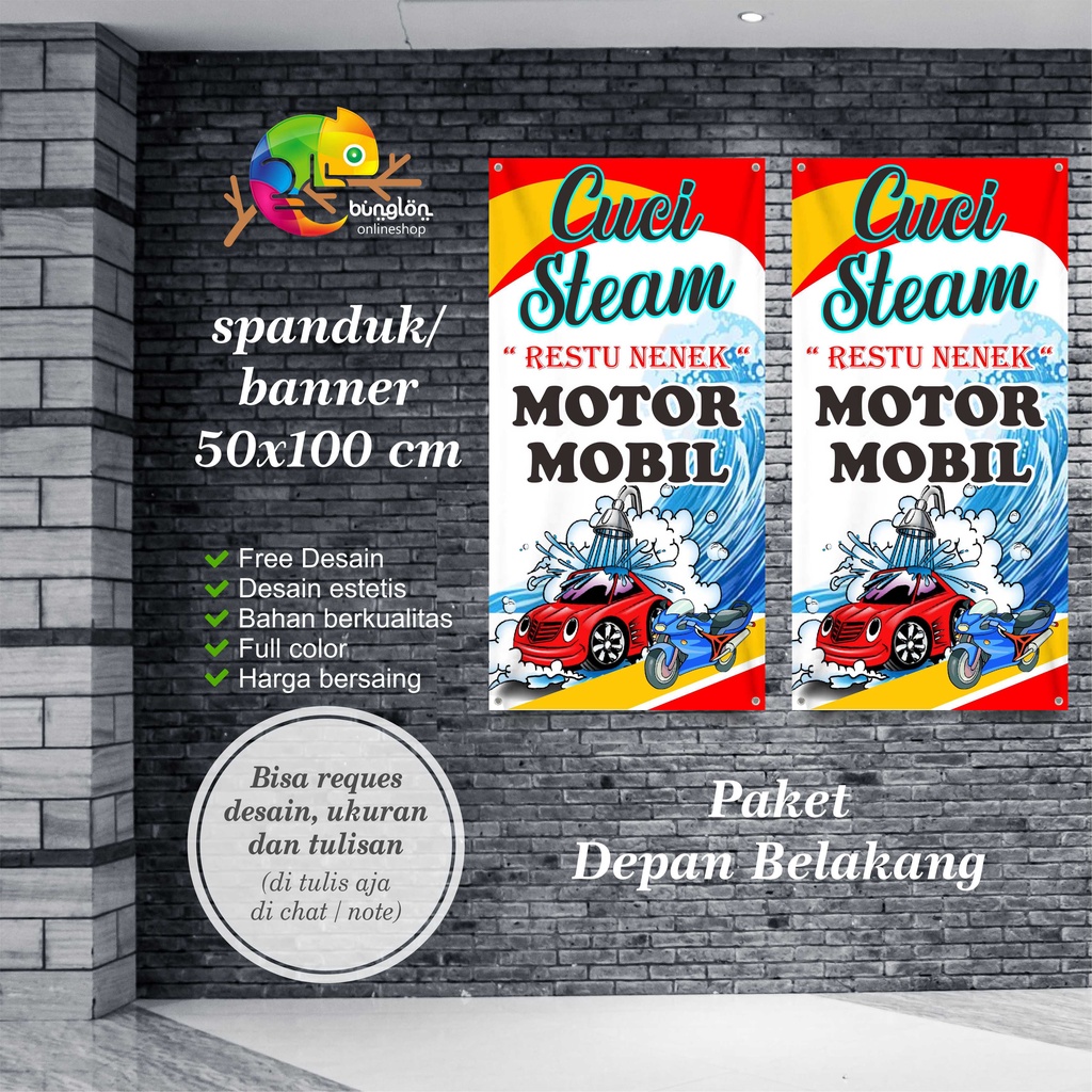 Jual Spanduk Banner 50x100 Cm Plang Spanduk Cucian Motor Cuci Mobil Free Desain Spanduk Cuci