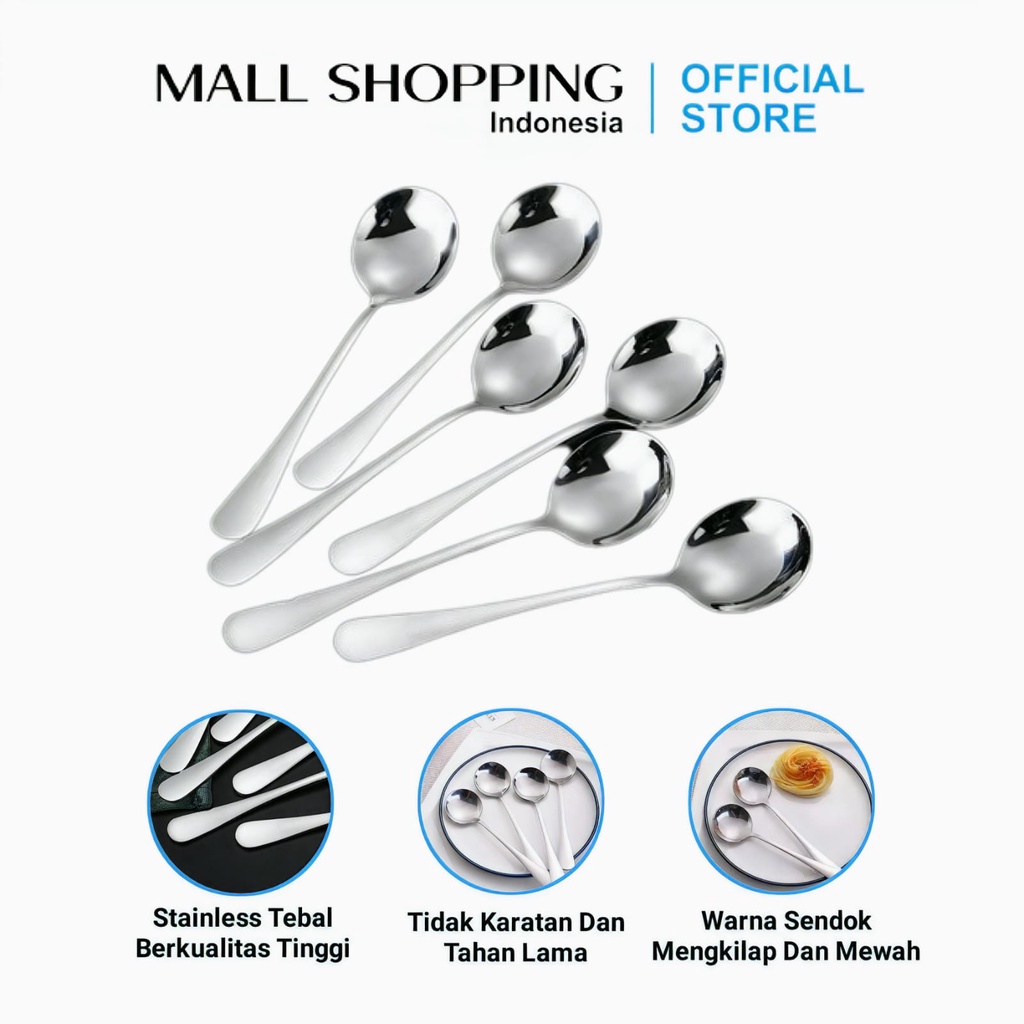 Jual Sendok 1 Set / Pack Isi 6 Pcs Sendok Bulat Garpu Makan Bahan ...