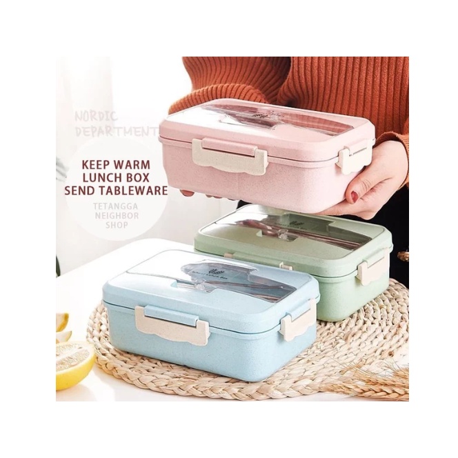 Jual Lunch Box Set/Kotak Bekal Makan Jerami/Tempat Makan Anti Tumpah | Shopee Indonesia