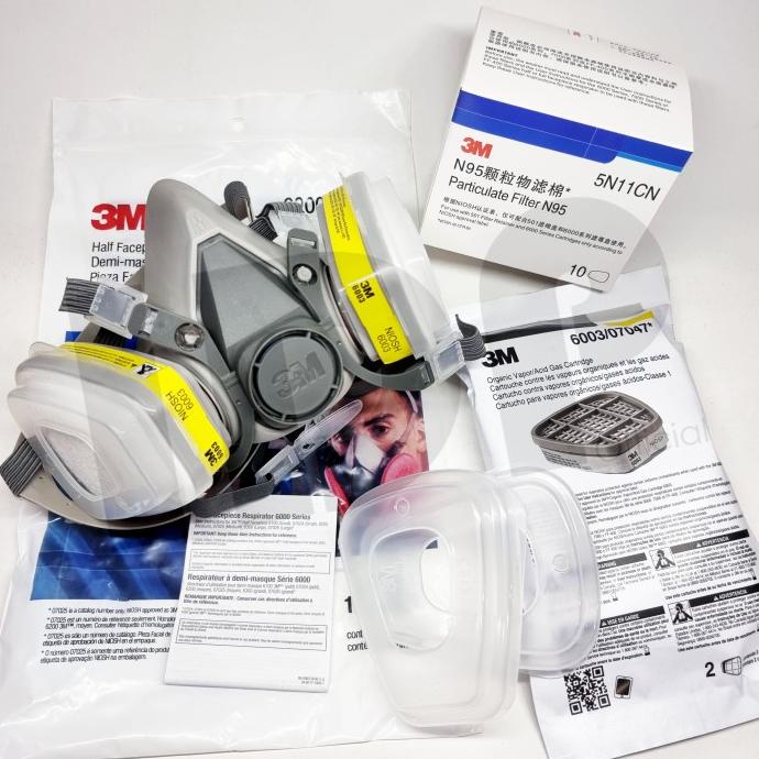 Jual 3M 6200 Mask Respirator + 3M 6003 Cartridge + 3M 5N11 (10PCS) SET ...