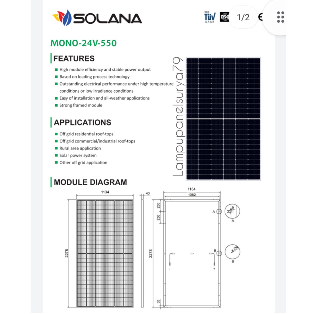 Jual Solar Panel Surya Solarcell PV Solana 550WP Monocrystalline 550wp ...