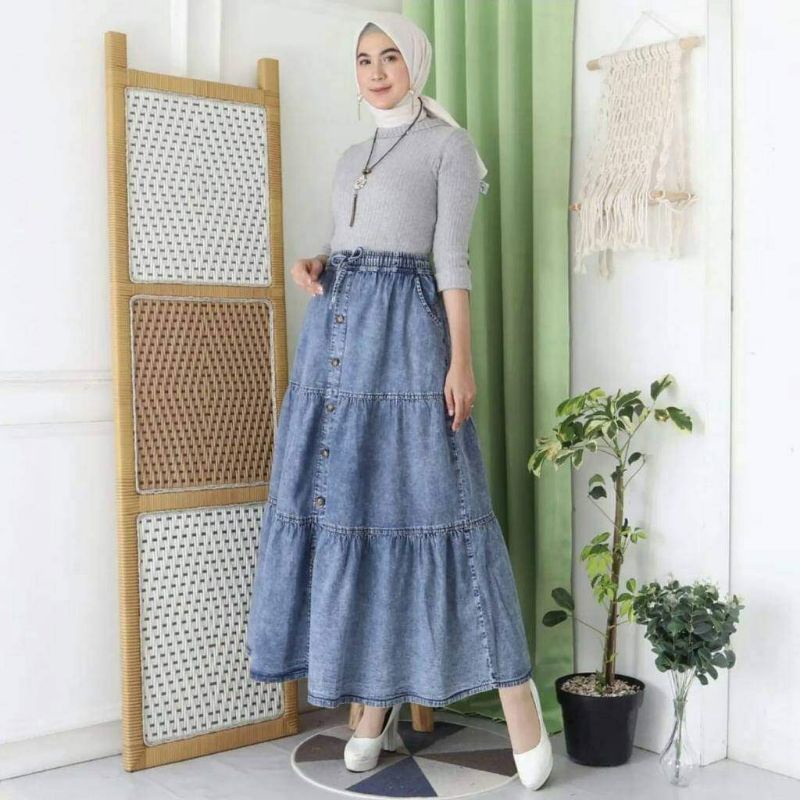 Jual Rok Jeans Snow # Rok Umpak Skirt # Rok Denim Wanita Jumbo | Shopee ...