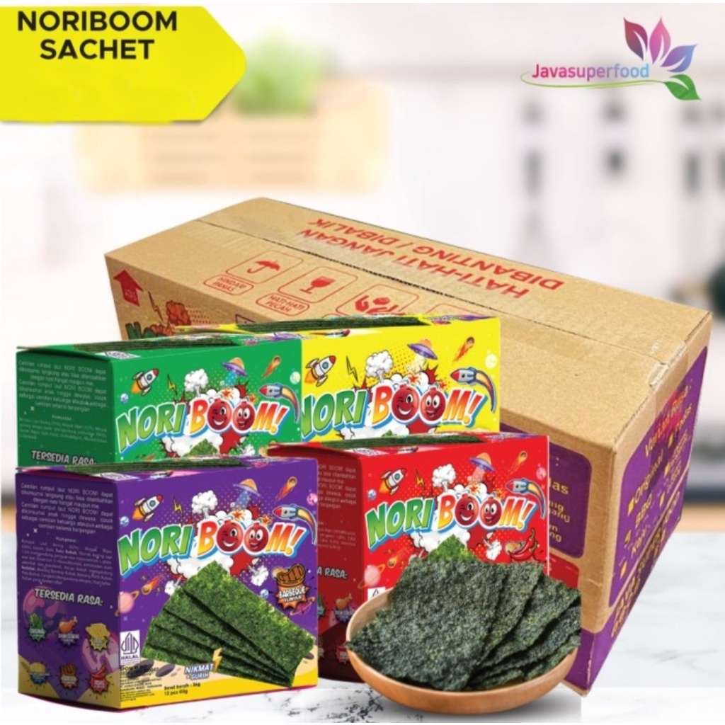 Jual NoriBoom 1 SACHET / ORI / PEDAS / BBQ / Nori Sachet Seaweed Snack ...