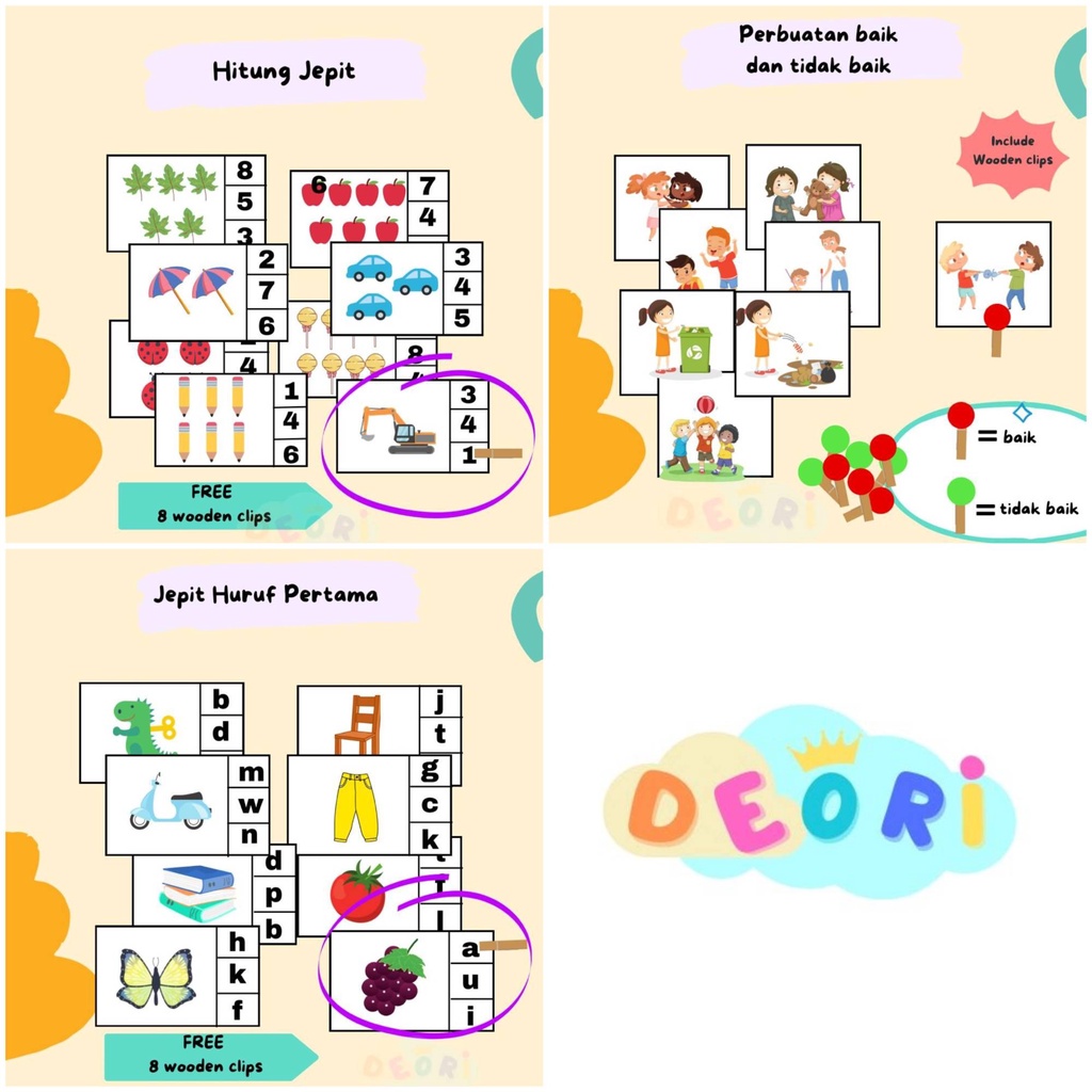 Jual (Play with Deori) Worksheet Anak Berhitung, Menentukan Huruf ...