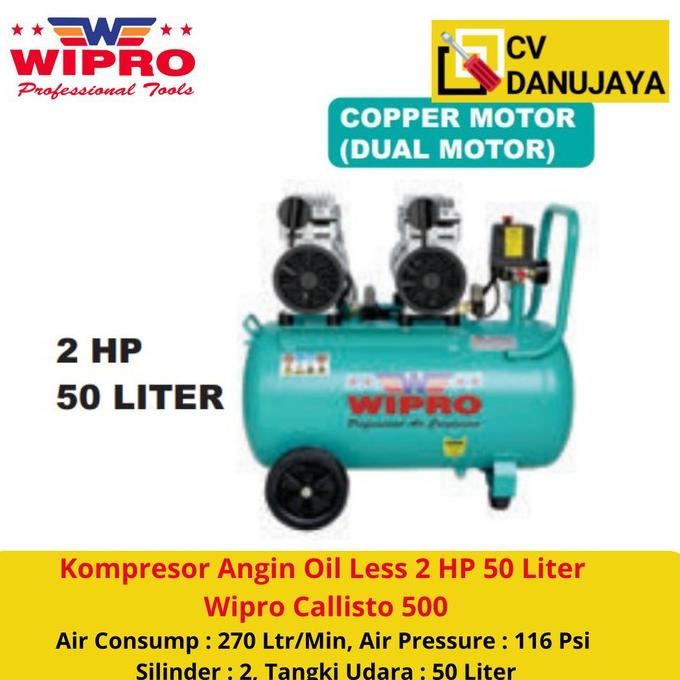 Jual Kompresor Udara Angin Oil Less 2 HP 50 Liter Wipro Callisto 500 | Shopee Indonesia