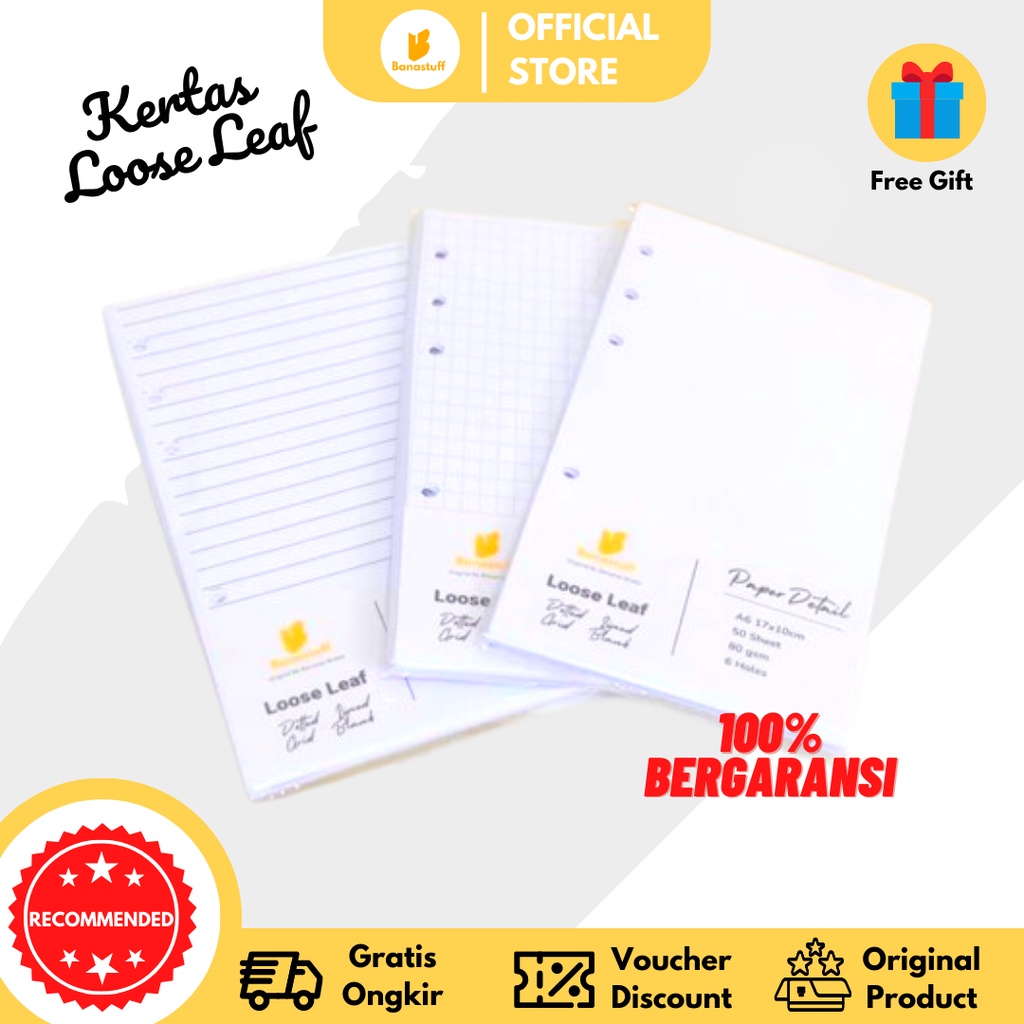 Jual Kertas Loose Leaf Grid, Dotted, Lined A5 & A6 By Bananas Binder | Shopee Indonesia