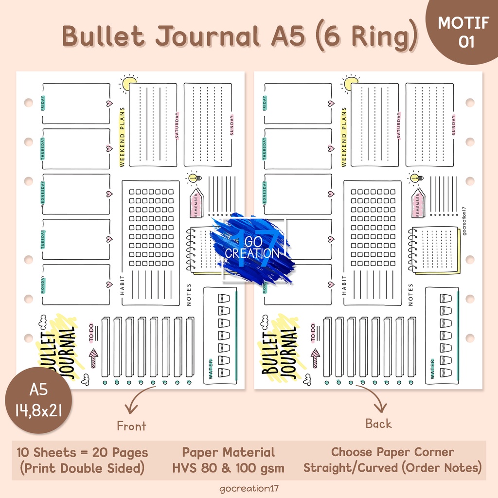 Jual Kertas Planner Isi Binder Bullet Journal Motif Premium A5 | Shopee ...