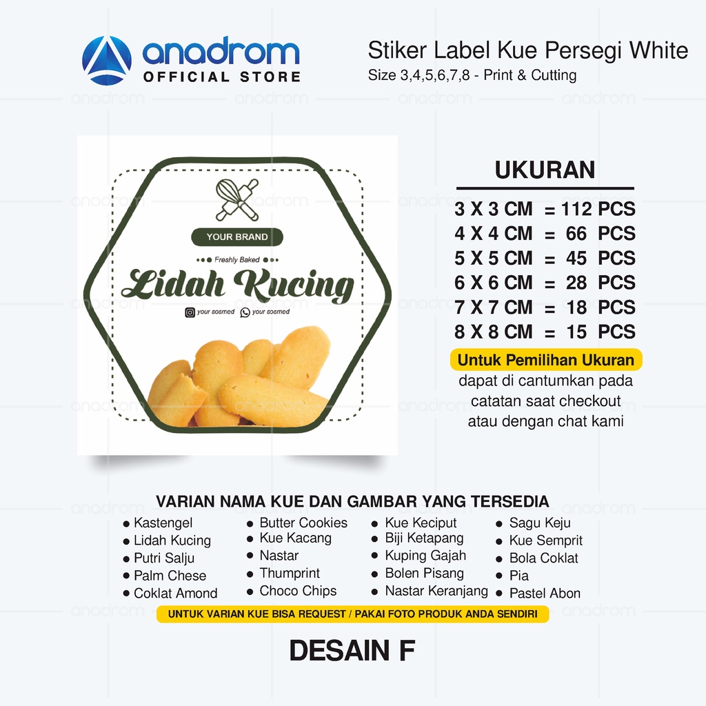 Jual Stiker Label Kue Persegi White | Sticker Label Kue Kering ...