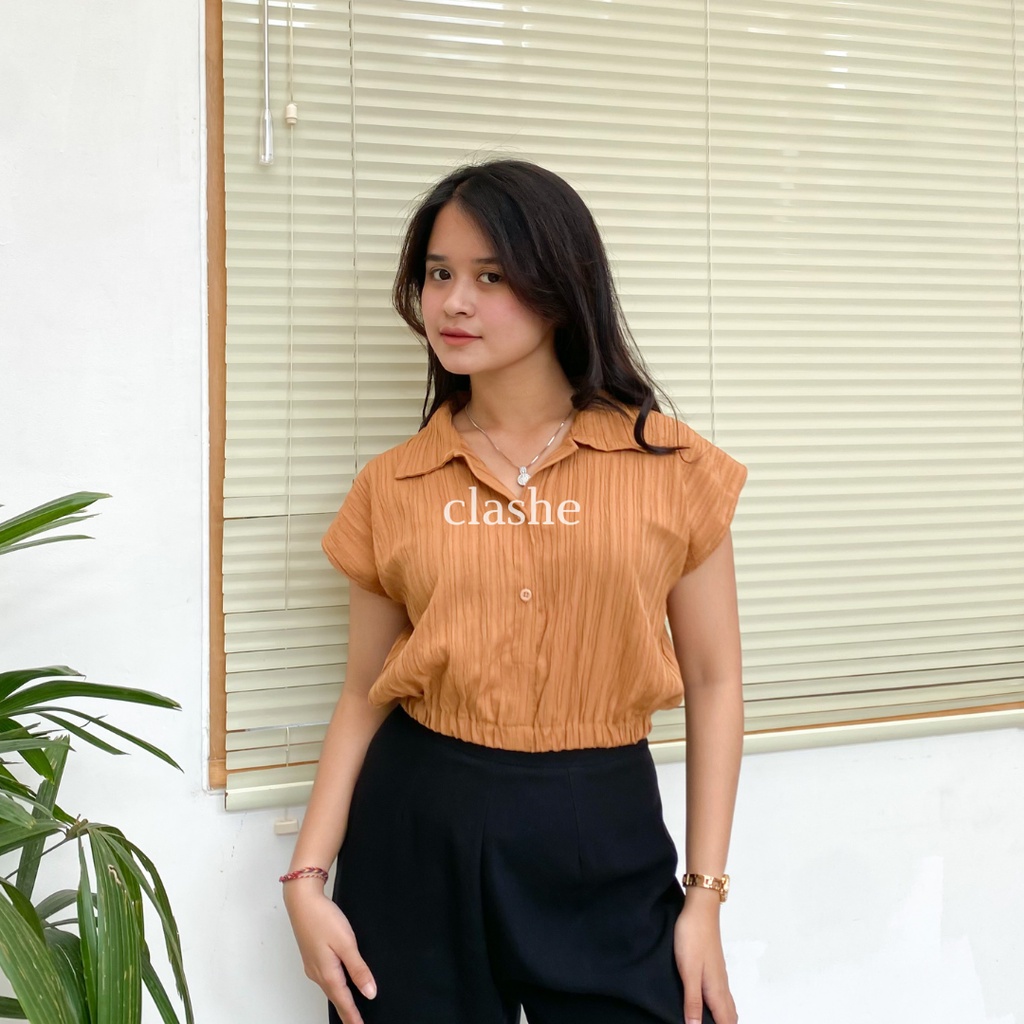 Jual Baju Blouse Wanita Atasan Lengan Pendek Lady Crush Crinkle Anti ...