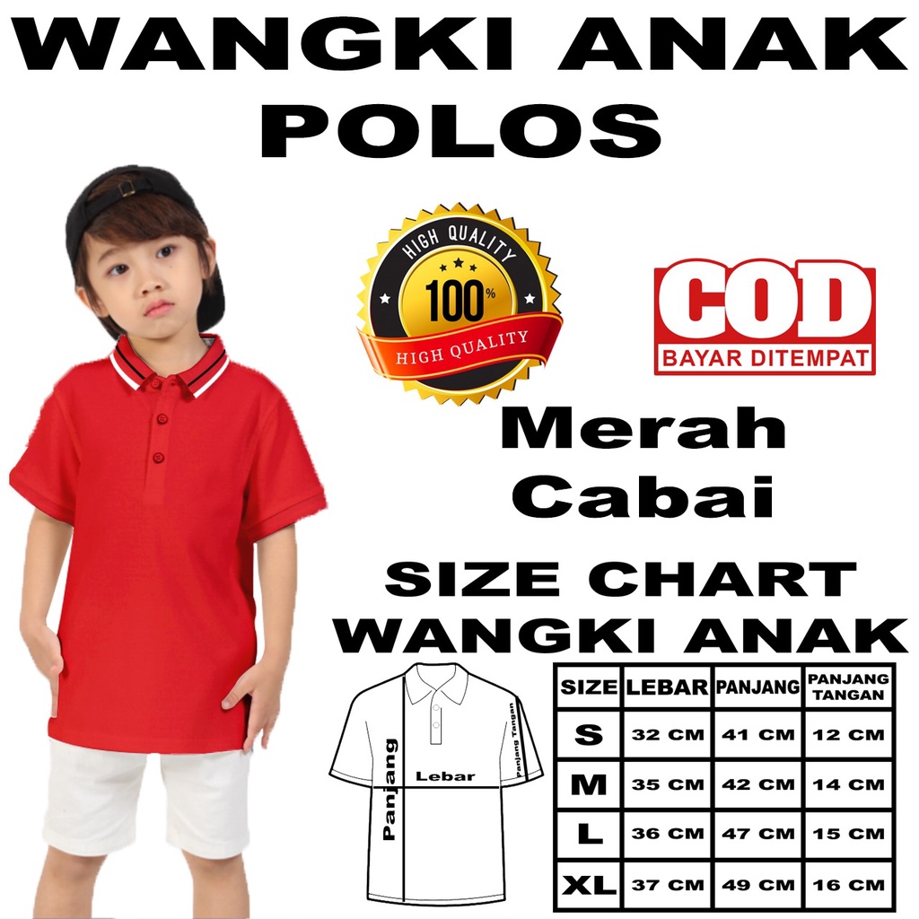 Jual Kaos Wangki Anak Pria Polos Bahan Polyester (Pe) S-XL Merah Cabai ...